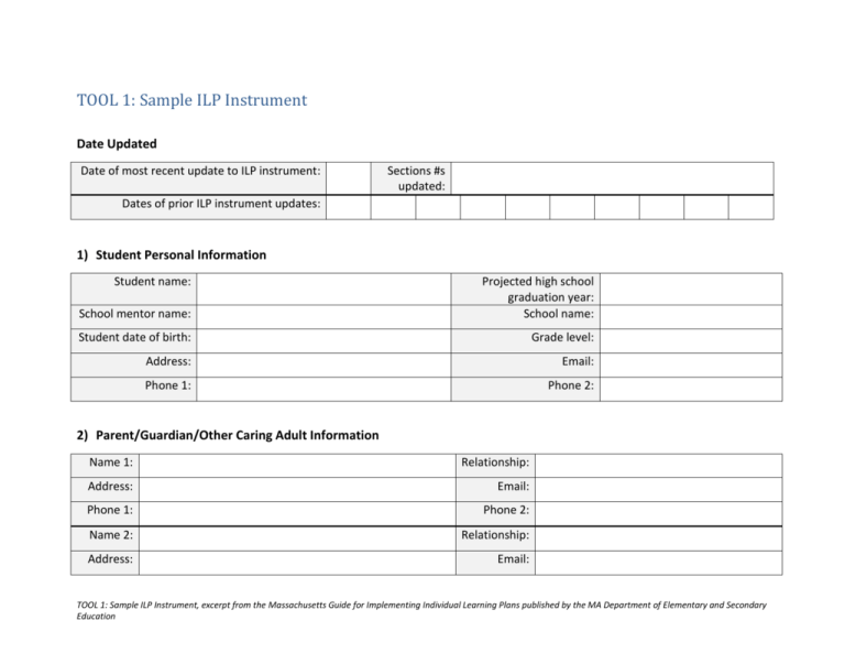 Sample ILP Instrument - Massachusetts Department of Education