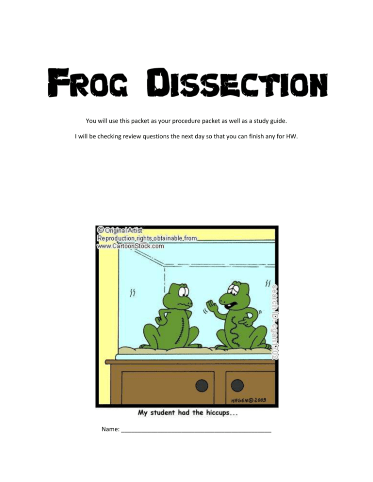 Frog Dissection Packet Frog Dissection Packet