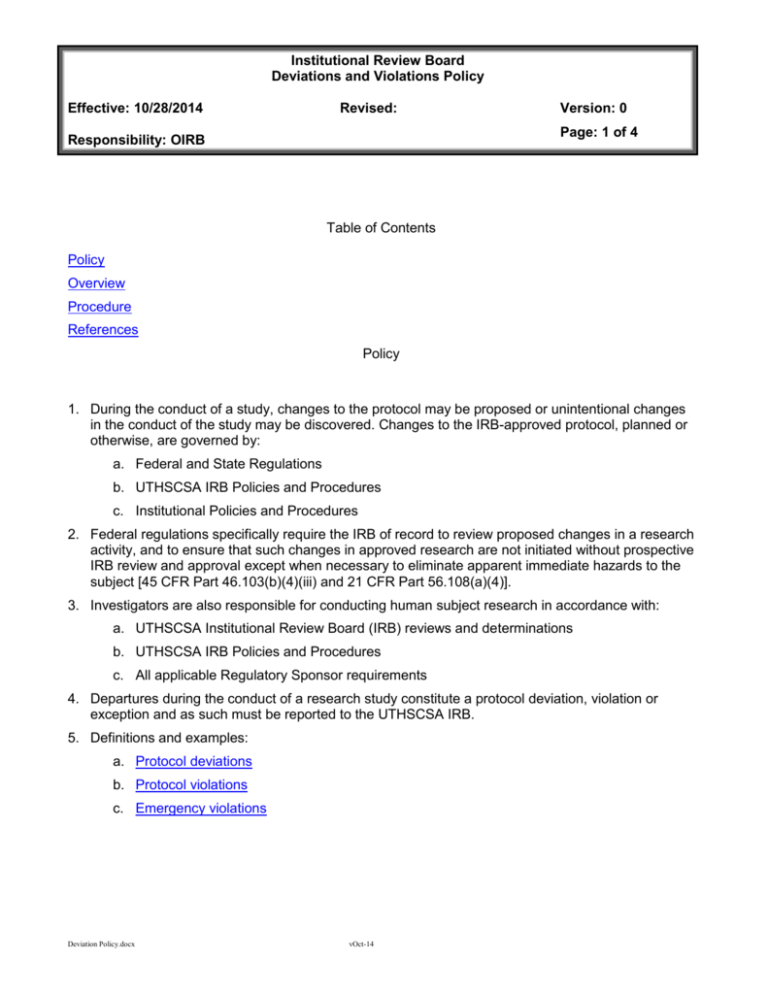 Deviations and Violations Policy