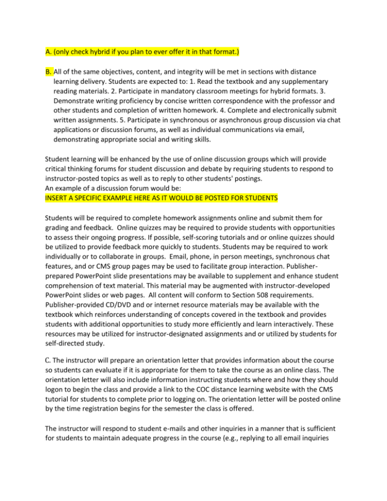 Distance Learning Addendum (DLA) Example (Word)