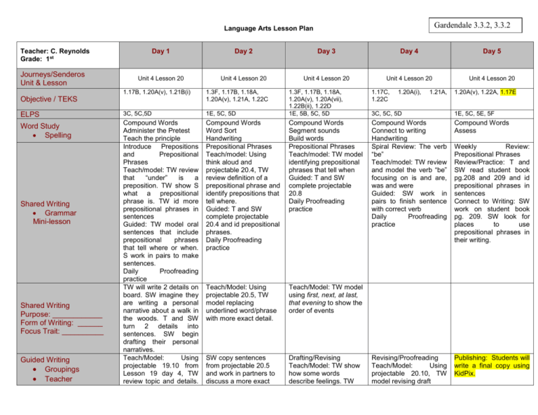 Gardendale 3 3 2 3 3 2 Language Arts Lesson Plan Teacher C