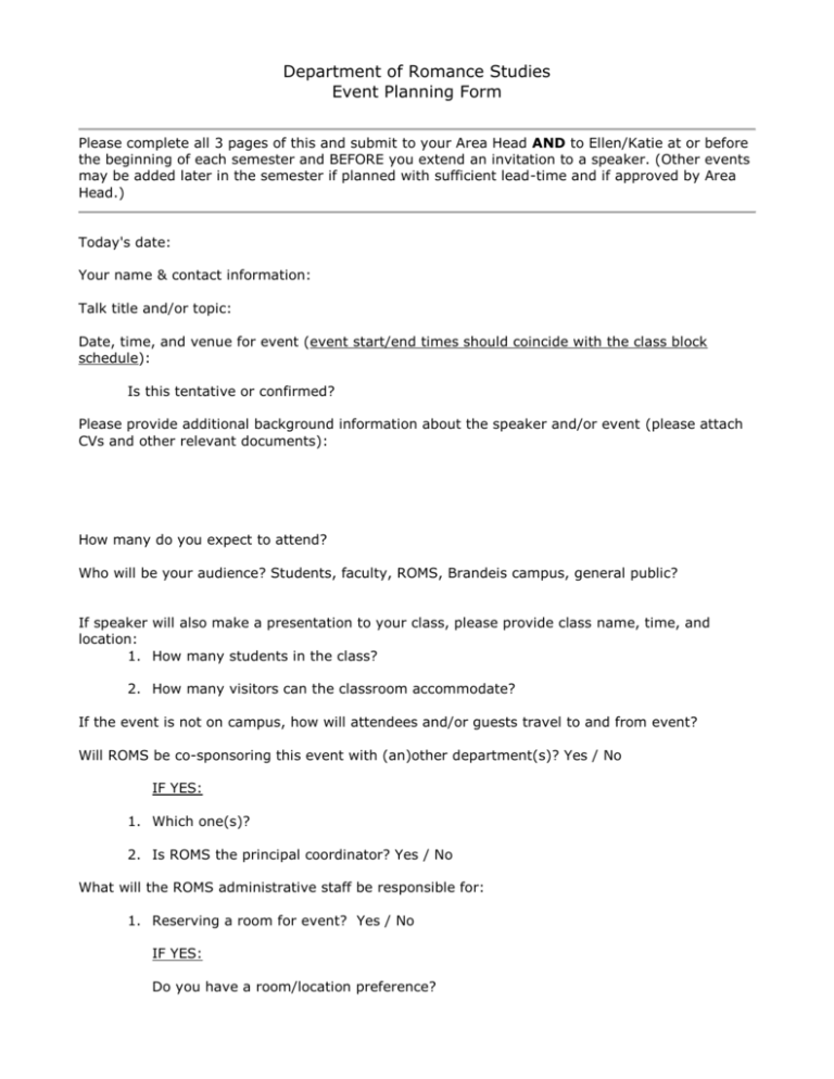 Event Planning Form
