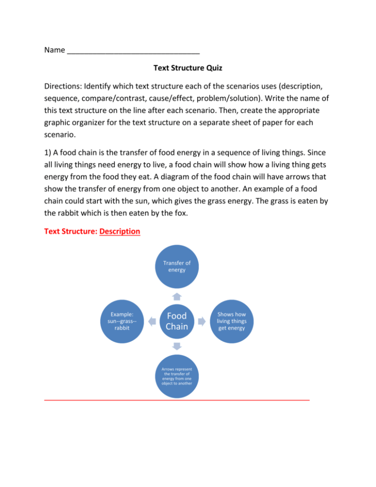 Text Structure Scenarios Quiz Answer Key