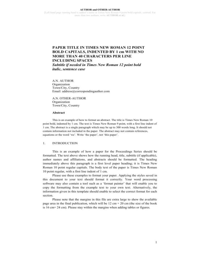 Paper Title In Times New Roman 12 Point