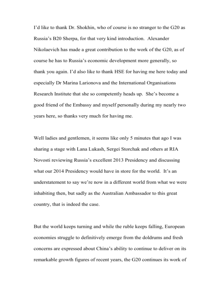 Transcript of the speech by Australian Ambassador Paul Myler