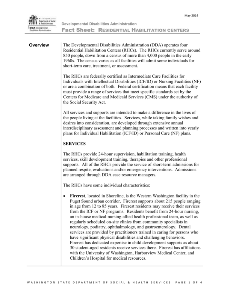 DDA Fact Sheet Residential Habilitation Centers