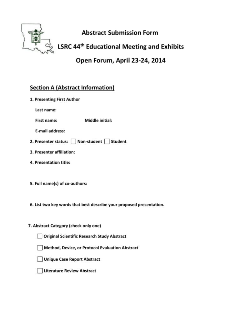 2014 Abstract Submission Form 2014 Abstract Submission Form