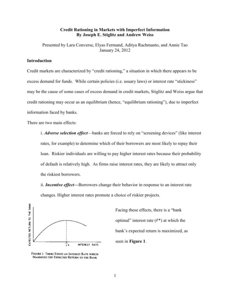 Credit Rationing and Imperfect Information