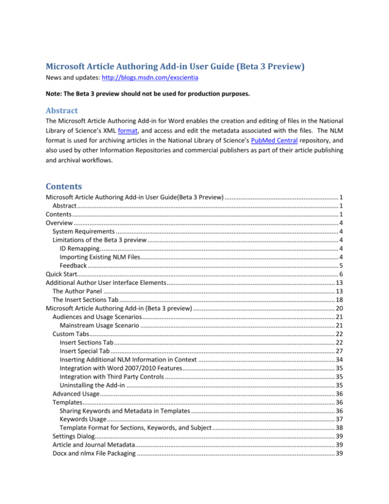 Microsoft Article Authoring Add-in User Guide