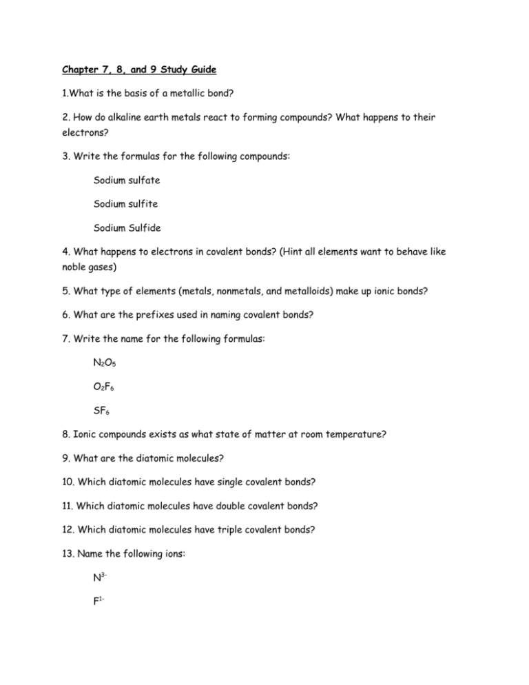 Chapter 7 8 9 Study Guide