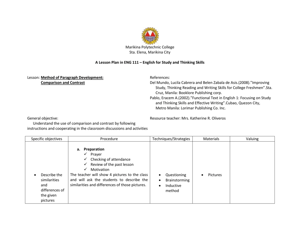 Method Of Paragraph Development By Comparison And Contrast