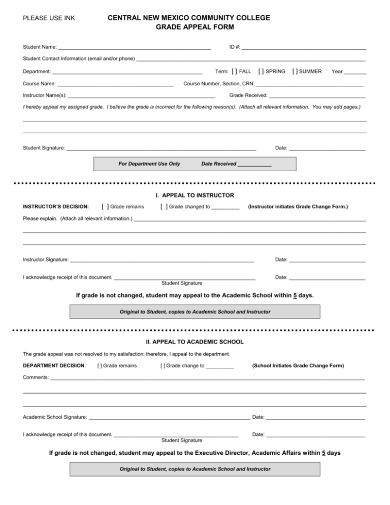 Academic Final Grade Appeal Form
