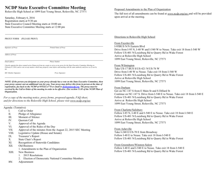 NCDP SEC Meeting Notice - North Carolina Democratic Party