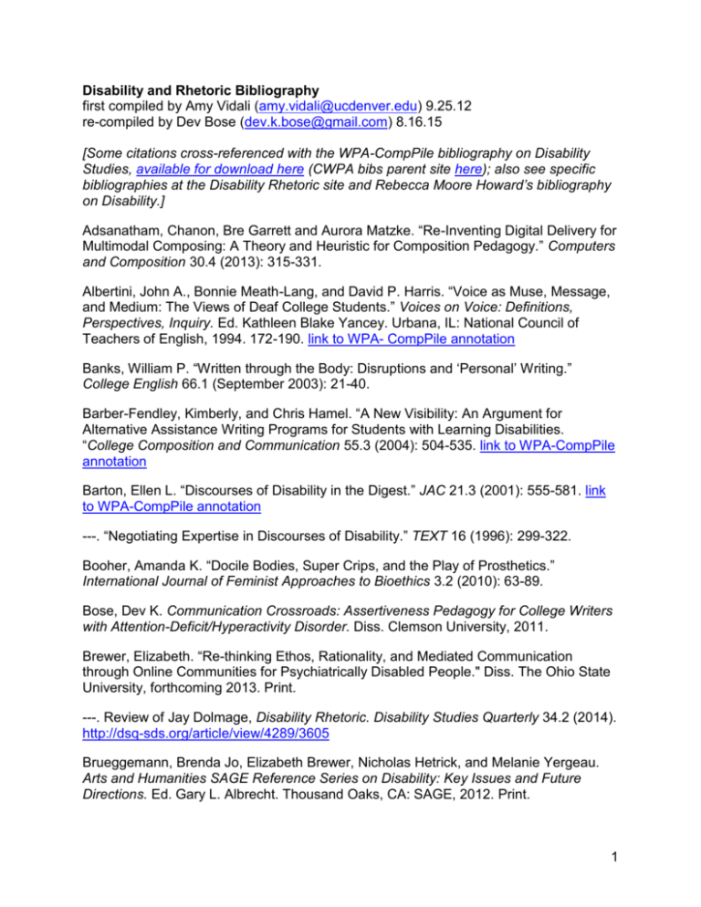 Disability and Rhetoric Bibliography