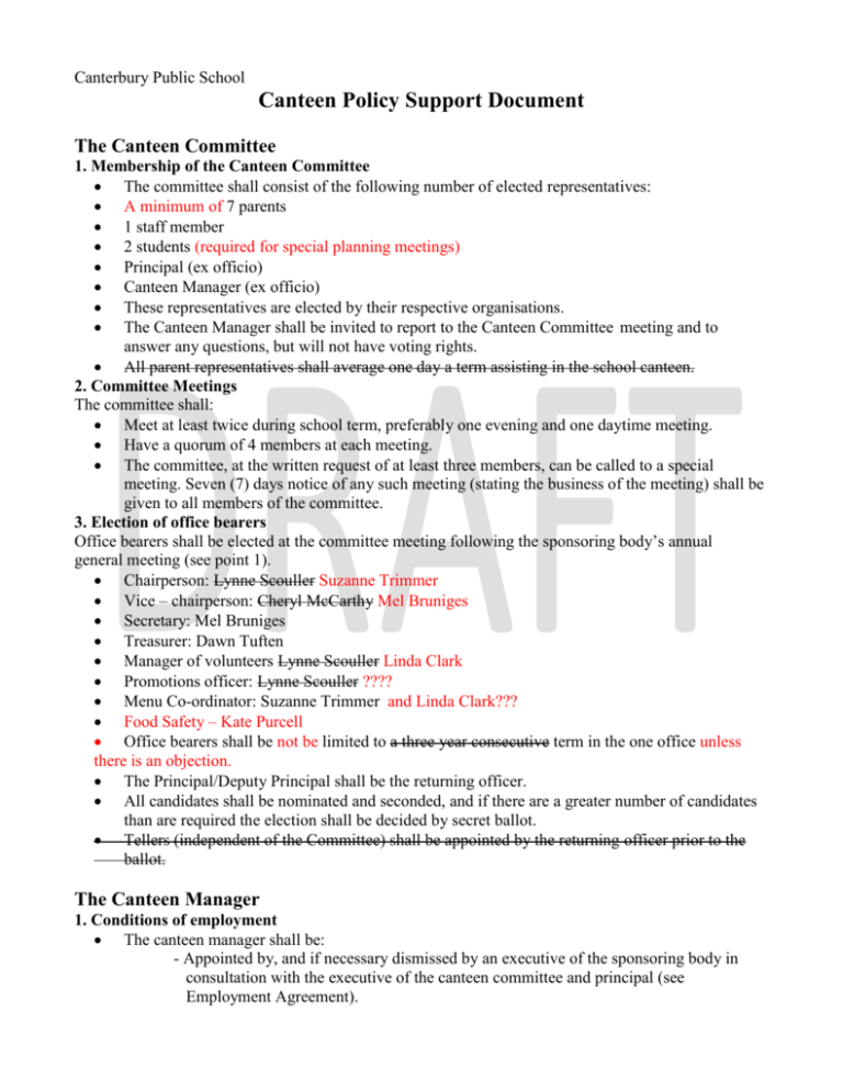 Canteen Policy Documents Draft Revision