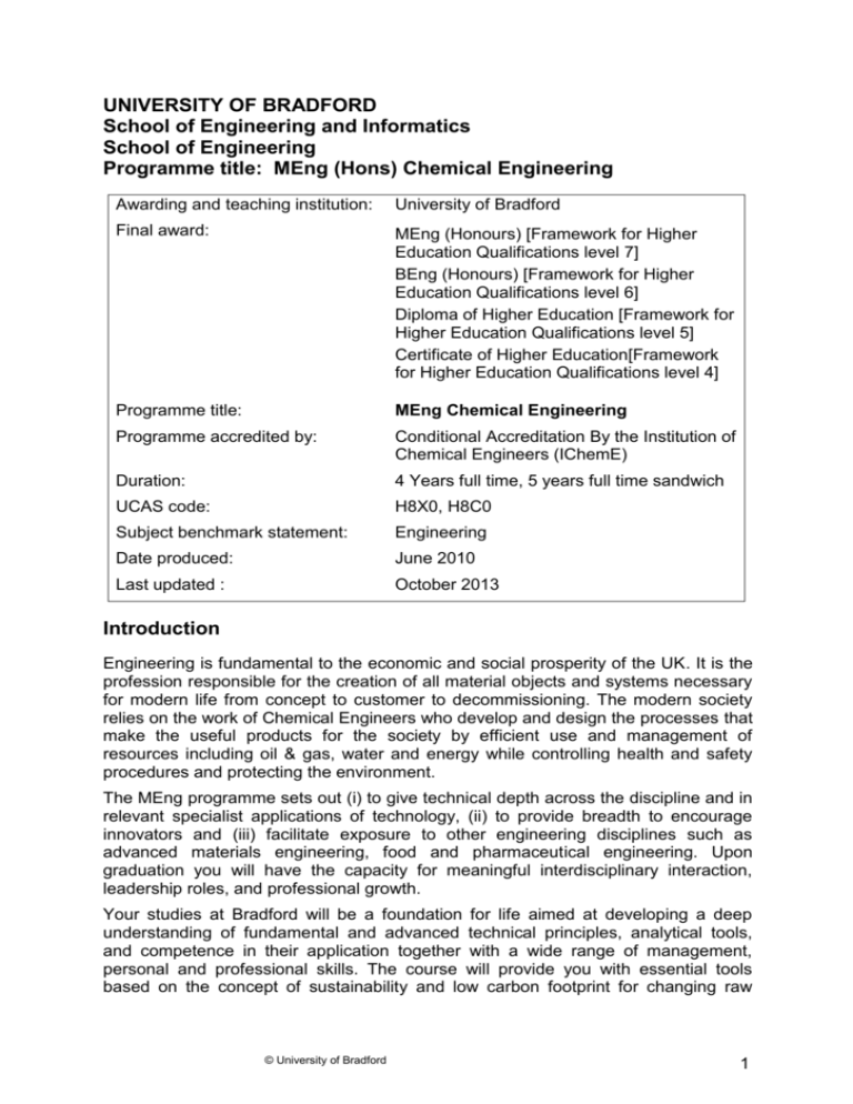 MEng (Hons) Chemical Engineering