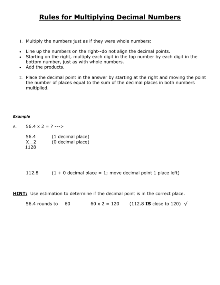 Rules For Multiplying Decimal Numbers