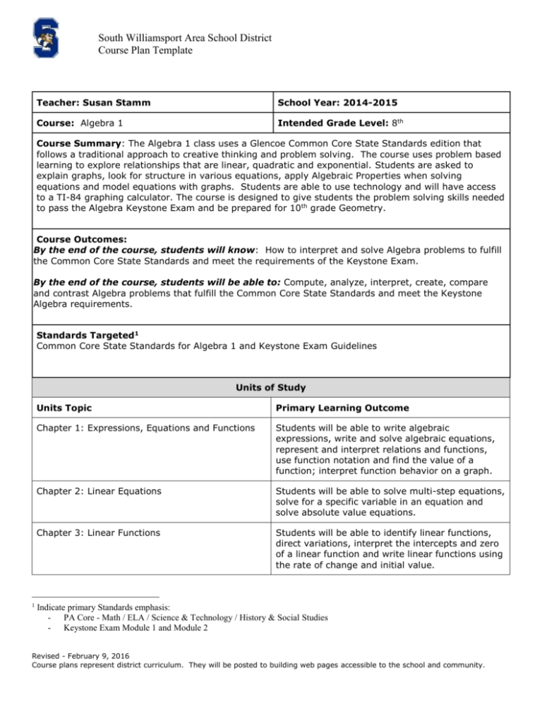 Algebra I Keystone Course