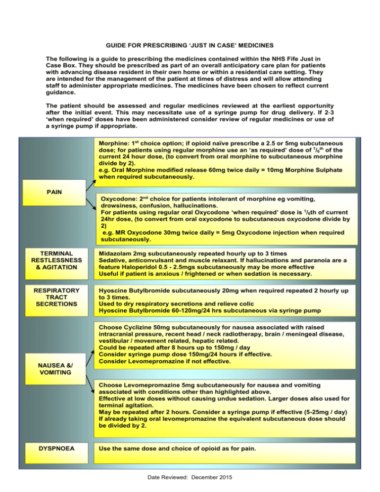 GUIDE FOR PRESCRIBING JUST IN CASE MEDICINES The GUIDE FOR PRESCRIBING JUST IN CASE MEDICINES The