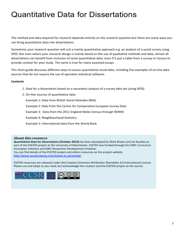 Quantitative Data For Dissertations School Of Social Sciences