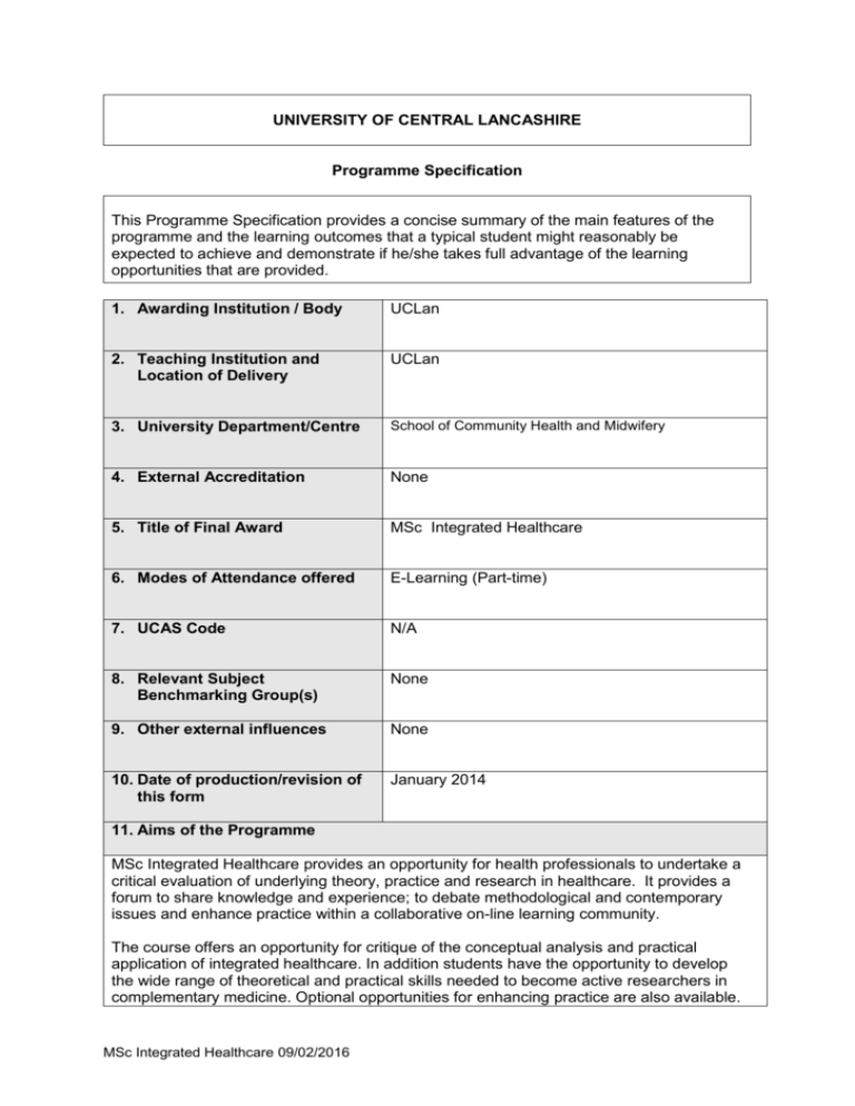 course specification - University of Central Lancashire