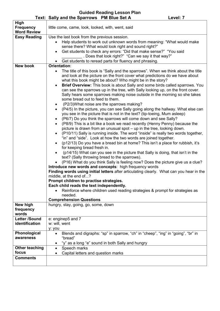 Guided Reading Lesson Plan Gdrive