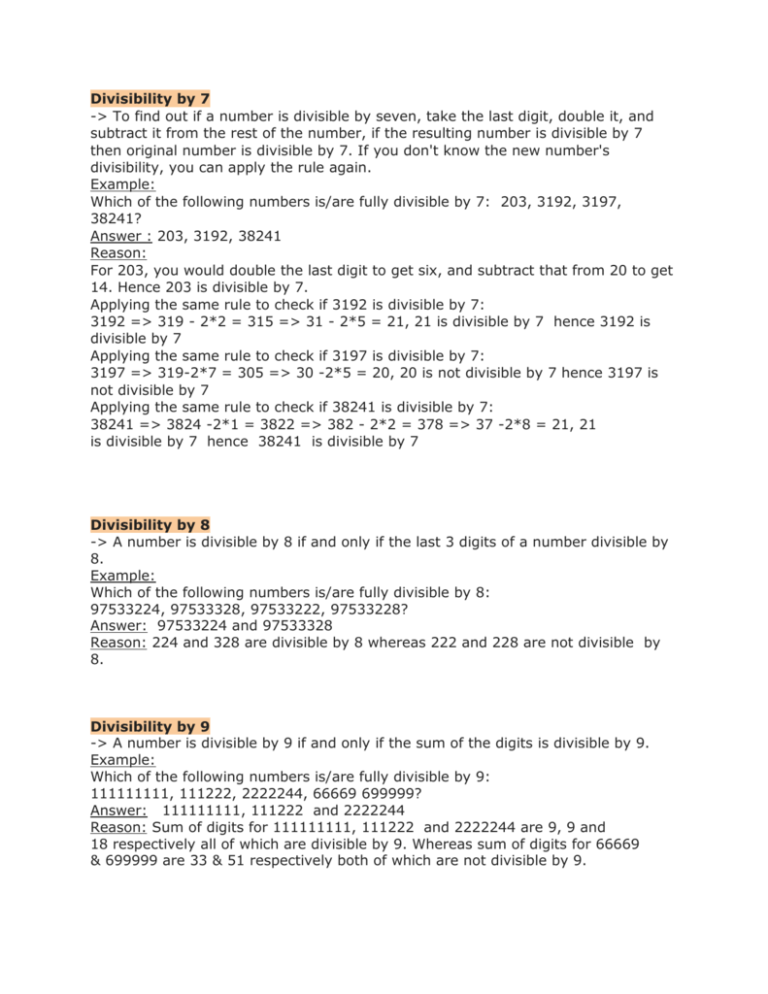 Divisibility Rule Divisibility Rule