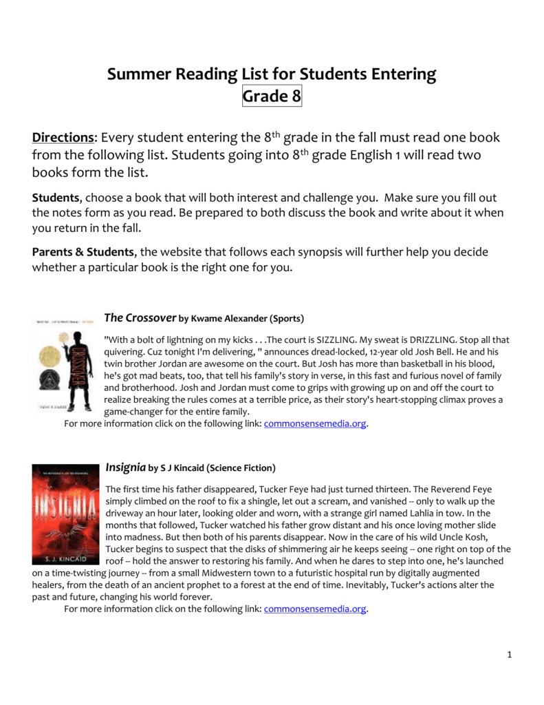 8Th Grade Reading List Examples And Forms 8Th Grade Reading List Examples And Forms
