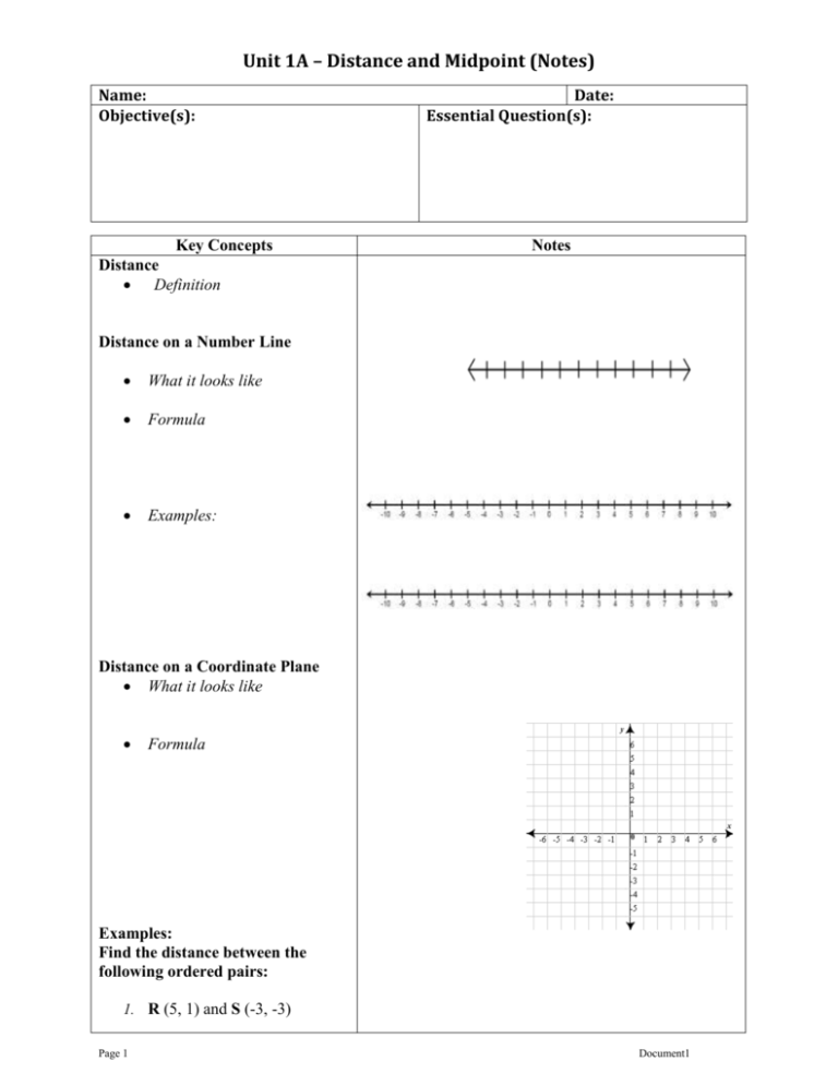 Unit 1A Distance And Midpoint