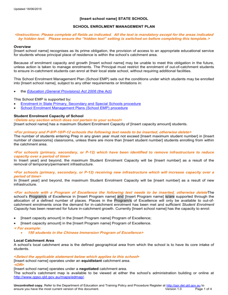 (School EMP) template - Policy and Procedure Register