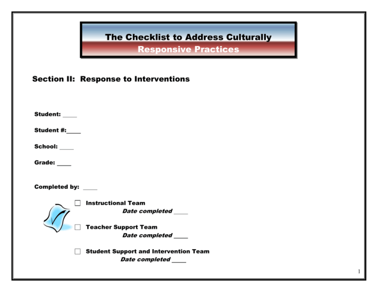 The Checklist for Culturally Responsive Practices in Schools