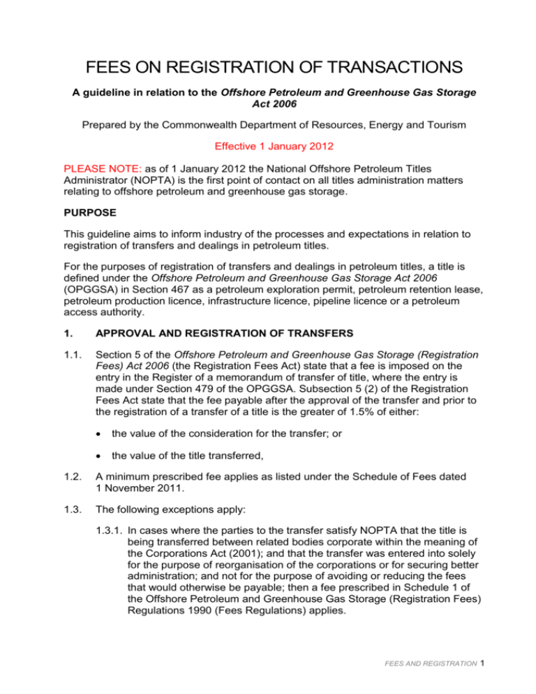 Fees on Registration of Transactions