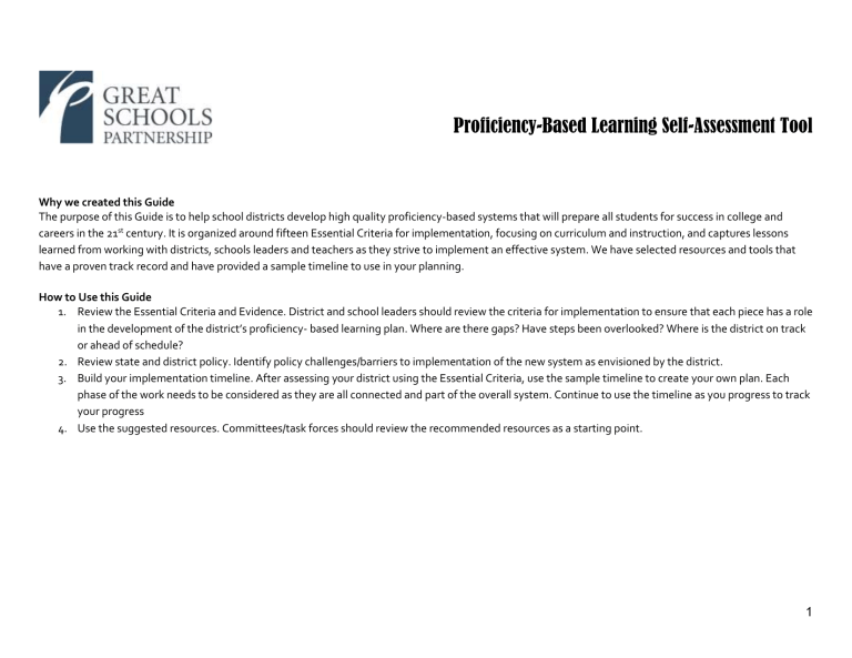 Self Assessment Plan Criteria