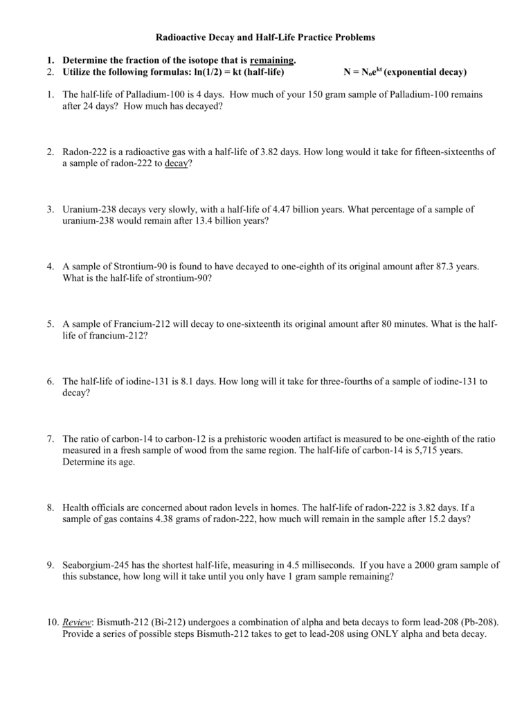 Alpha And Beta Decay Worksheet