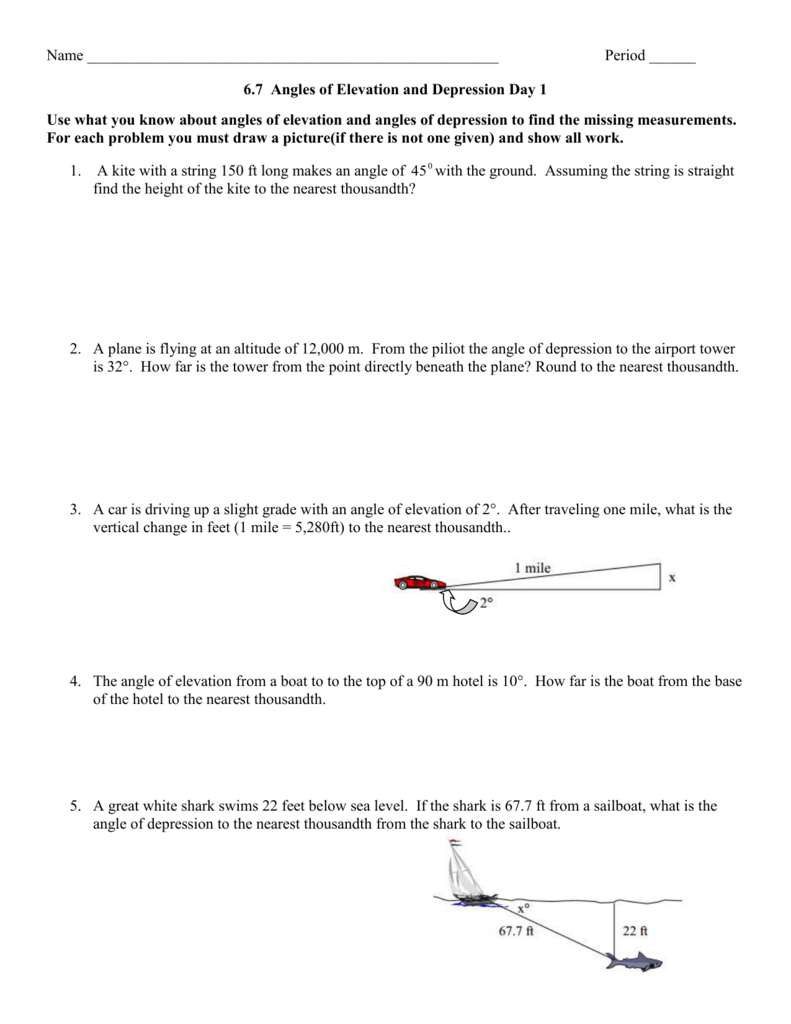 Angle Of Elevation Worksheet Angle Of Elevation Worksheet