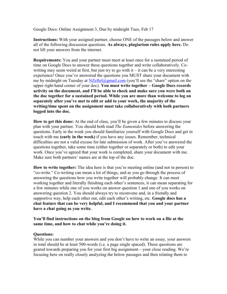 Google Docs Online Assignment