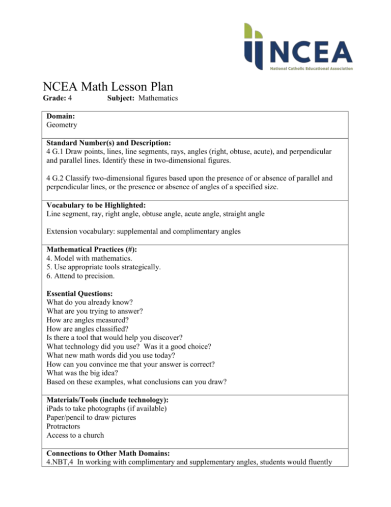 NCEA Math Lesson Plan Grade 4 Subject Mathematics Domain NCEA Math Lesson Plan Grade 4 Subject Mathematics Domain