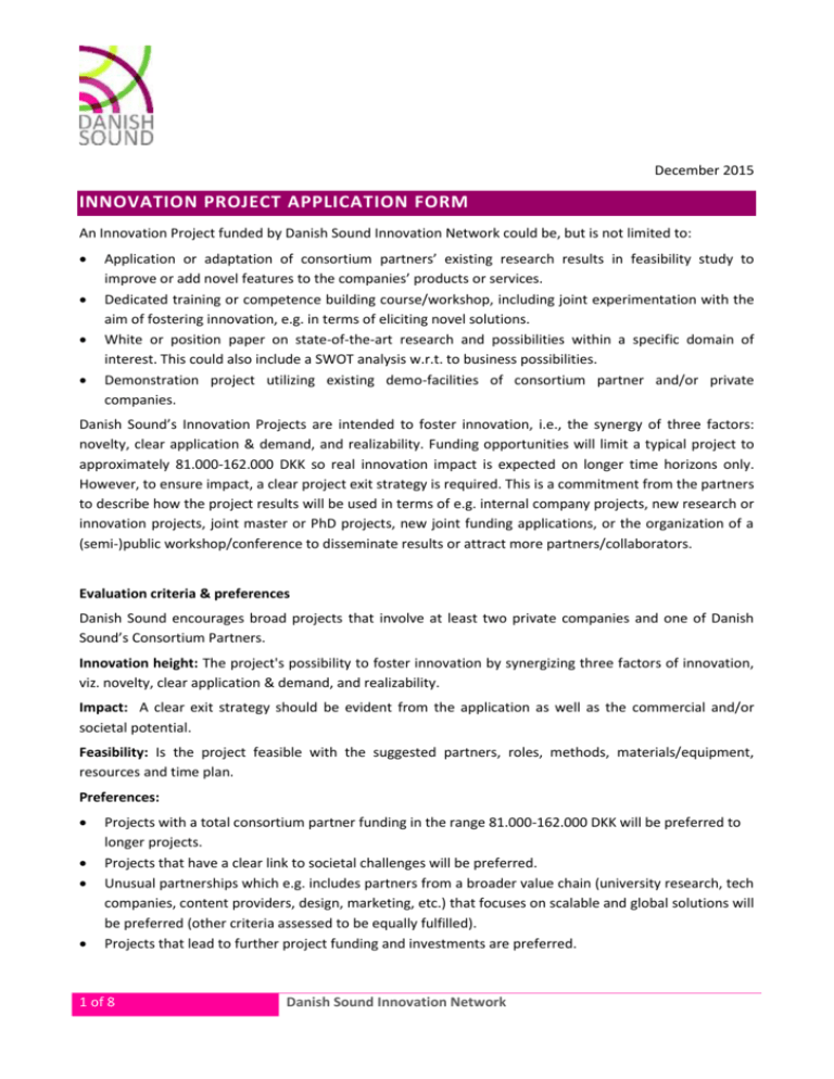 INNOVATION PROJECT Application ForM