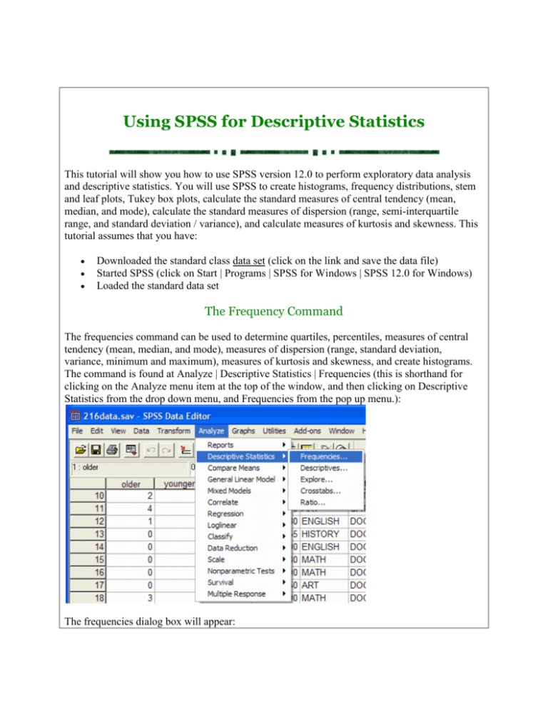 Using SPSS For Descriptive Statistics