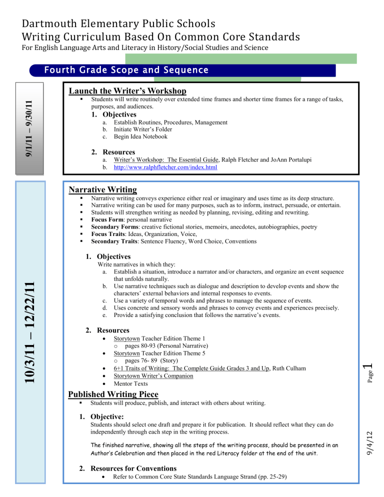 Fourth Grade Scope And Sequence Fourth Grade Scope And Sequence