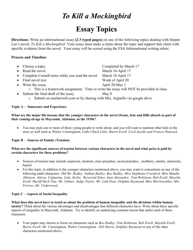 Essay Topics And Reading Schedule