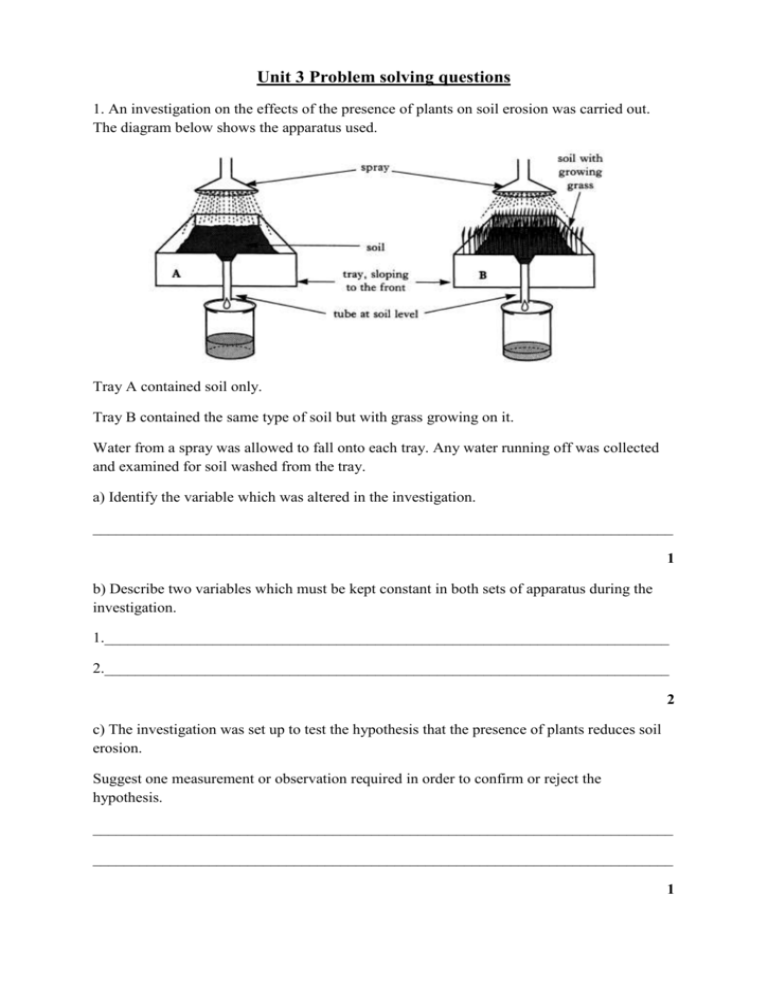 Unit 3 Problem Solving Questions