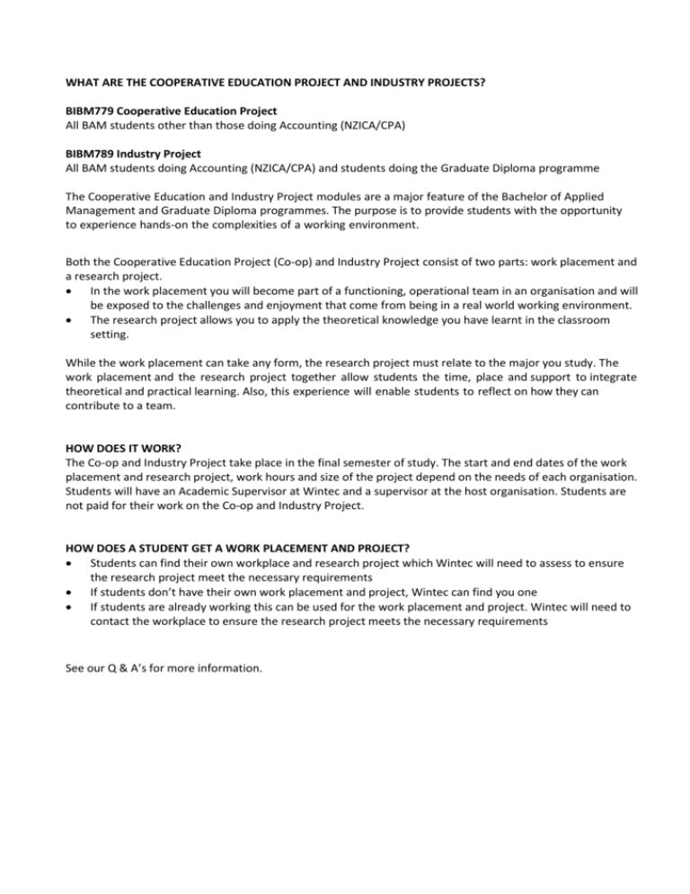 What Are The Cooperative Education Project And Industry