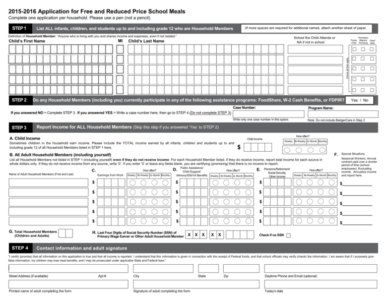 Free And Reduced Lunch Application