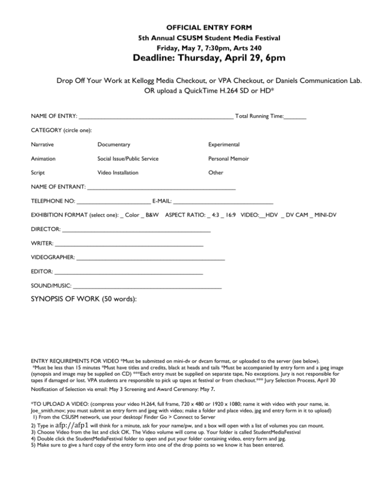 Official Entry Form Official Entry Form