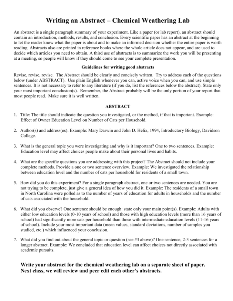 HW Chemical Weathering Lab Abstract