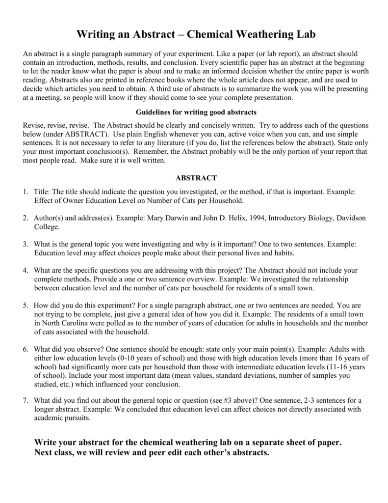 Business Paper Abstract For A Lab Report