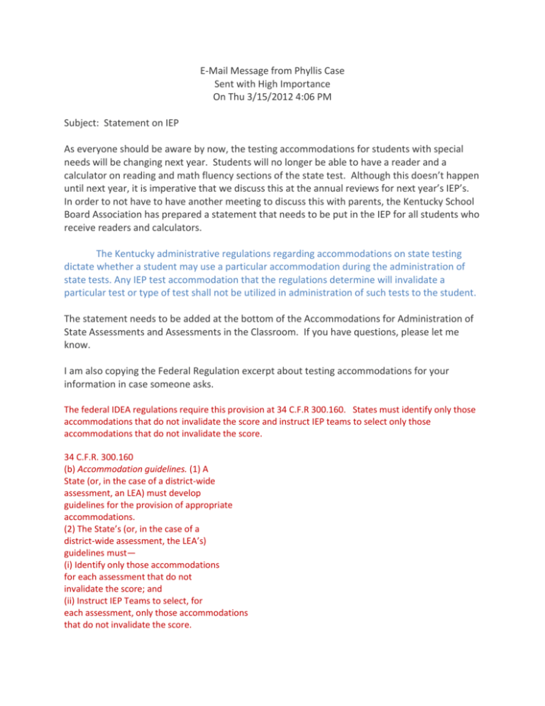 IEP Accommodations Statement