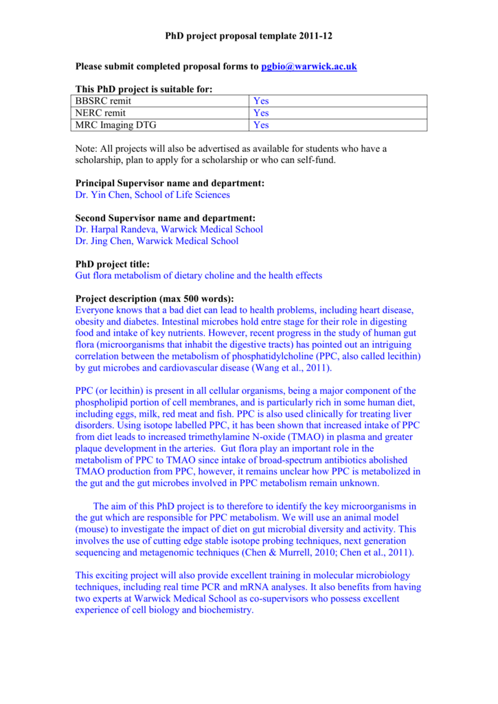 PhD Project Proposal Template 2011 12