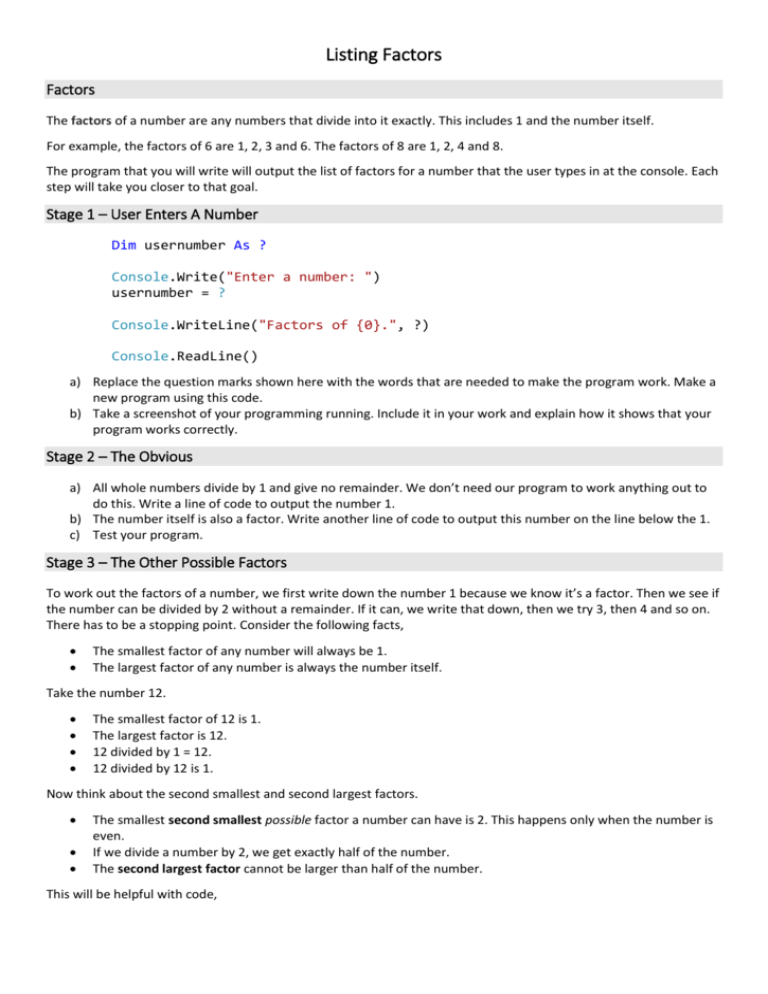 Listing Factors Listing Factors